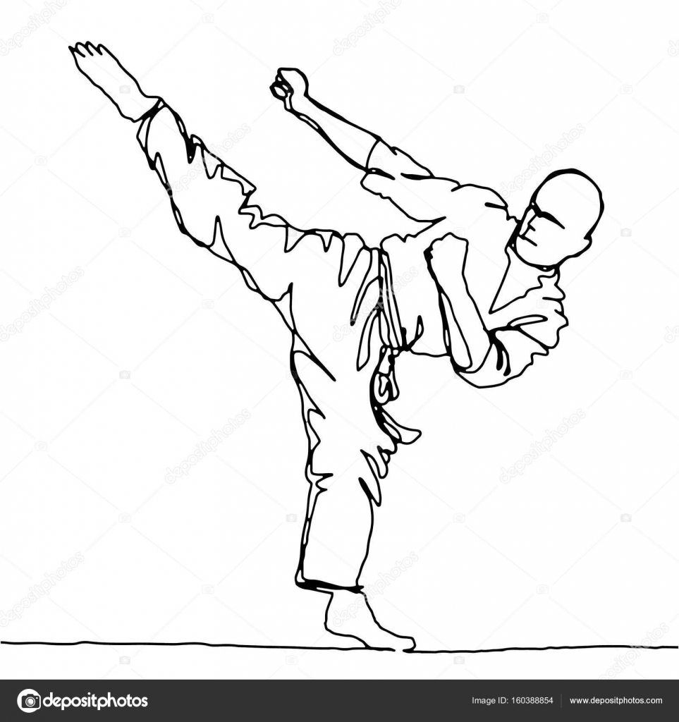 Continuous line drawing of karate athlete Stock Vector Image by ...