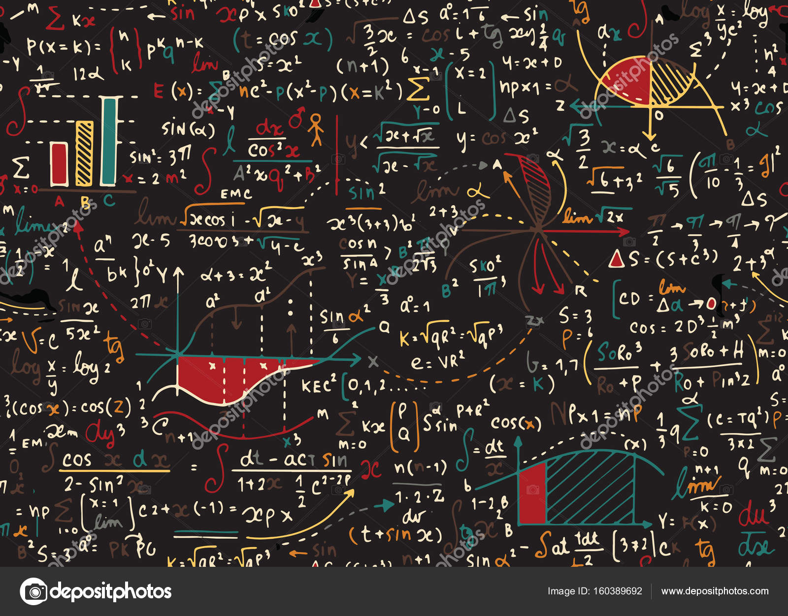 Math education vector pattern with handwritten formulas, tasks, Stock ...