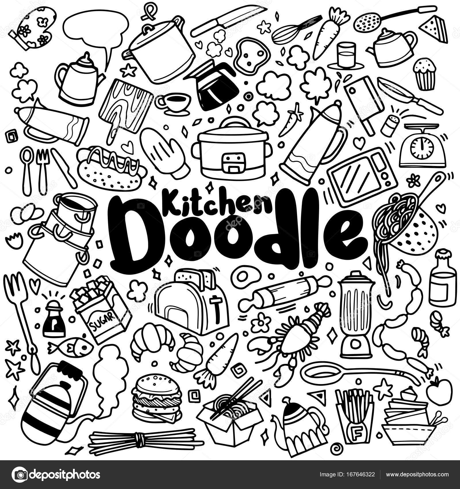 Kitchen Cook Doodle Icons Hand Made Stock Vector by ©9george 167646322
