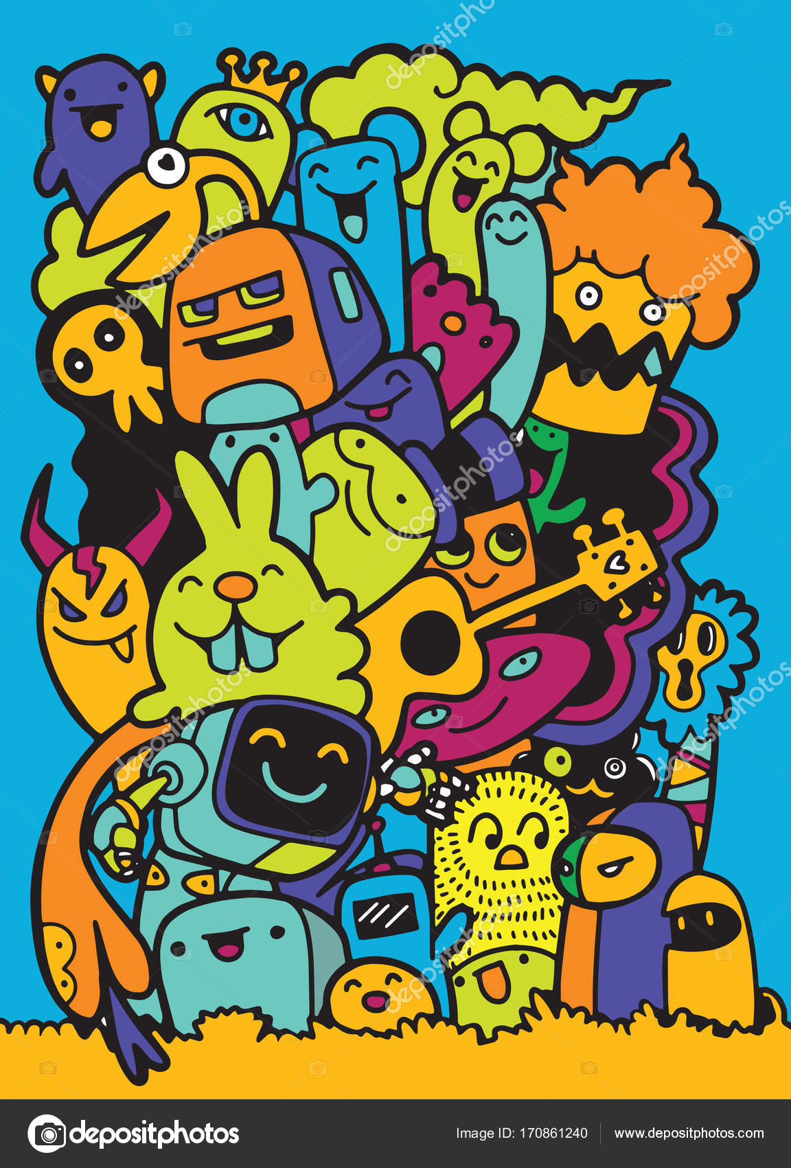 Vector illustration of Monsters and cute alien friendly, cool, cute ...