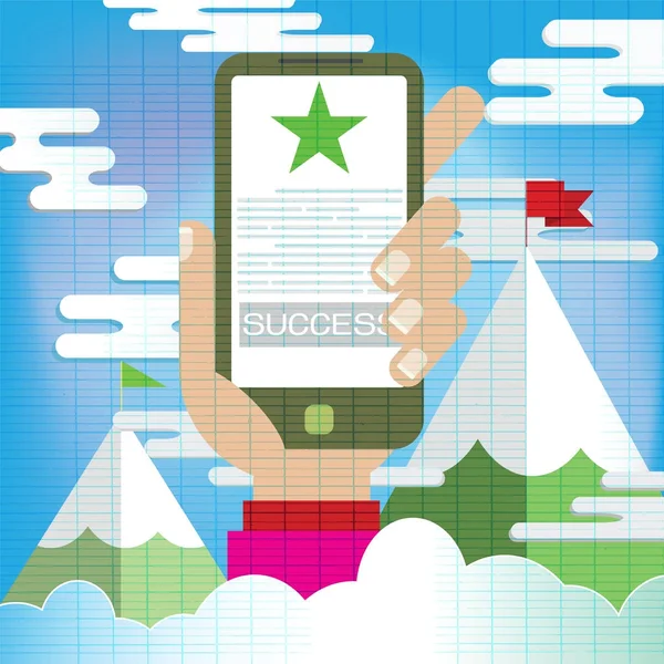 Businessman holds a phone call announcing success over the mount ...