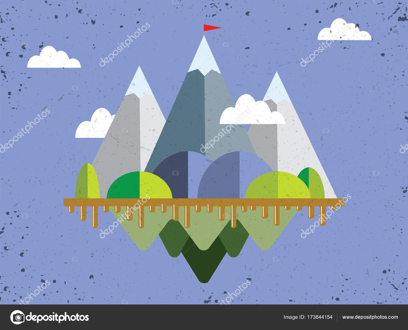 Mountain low-poly style illustration,Landscape with flag on the Stock ...