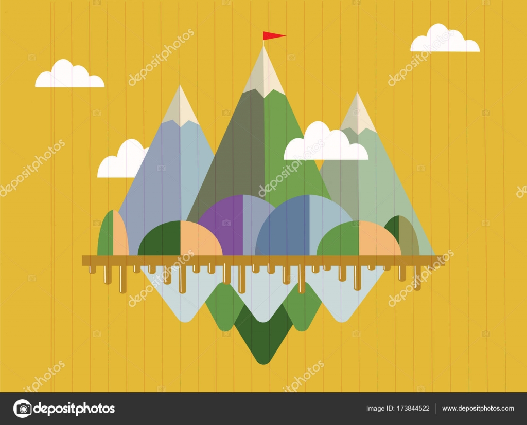 Mountain low-poly style illustration,Landscape with flag on the Stock ...