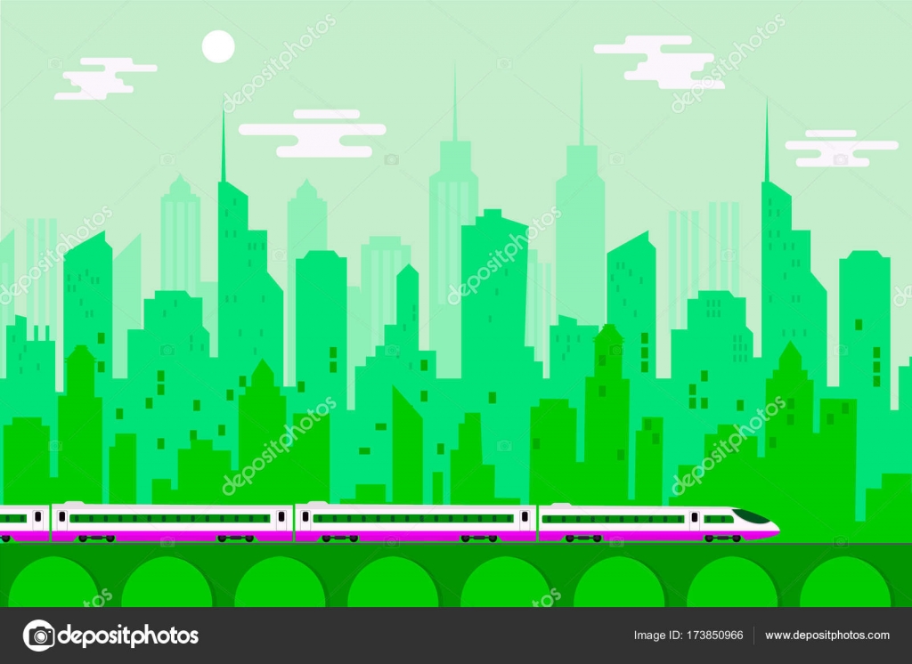 High speed train with urban city, Vector illustration template d ...