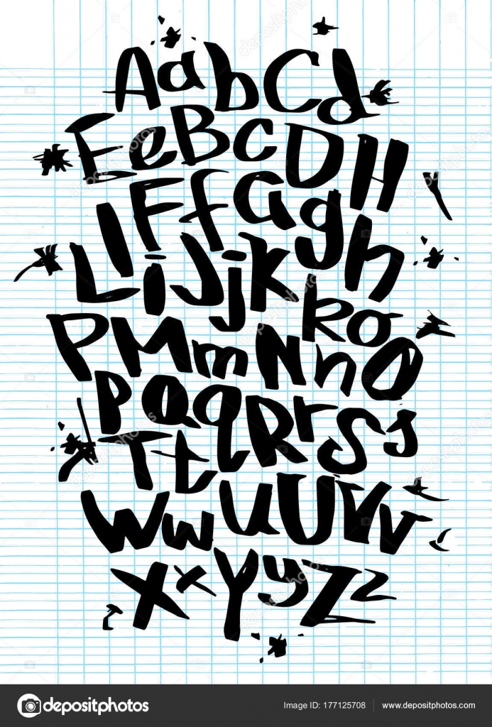 Letras de mano bosquejo fuente. Alfabeto vectorial Vector de stock por ...