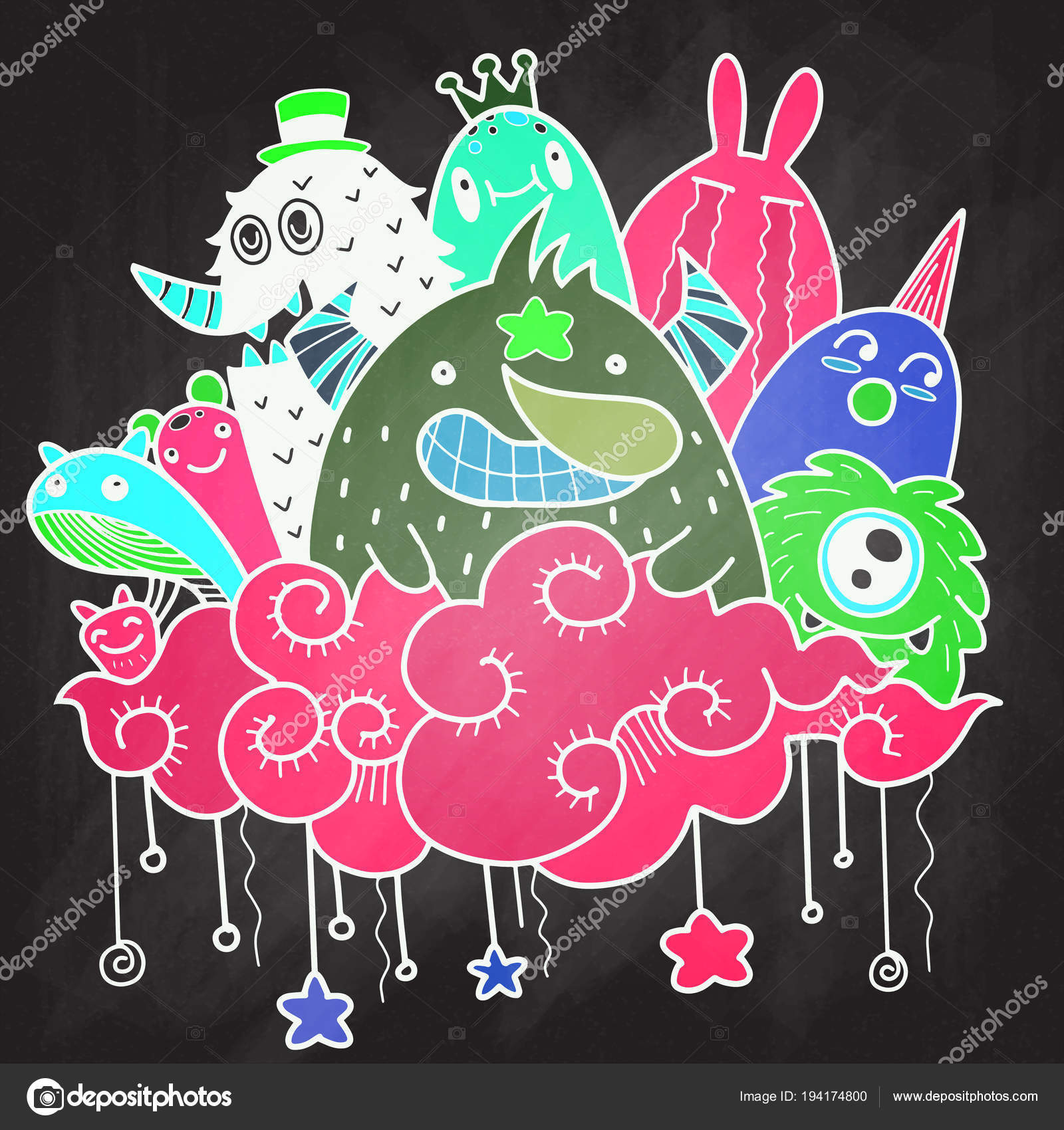Vector Illustration Doodle Cute Monster Background Hand Drawing Doodle ...