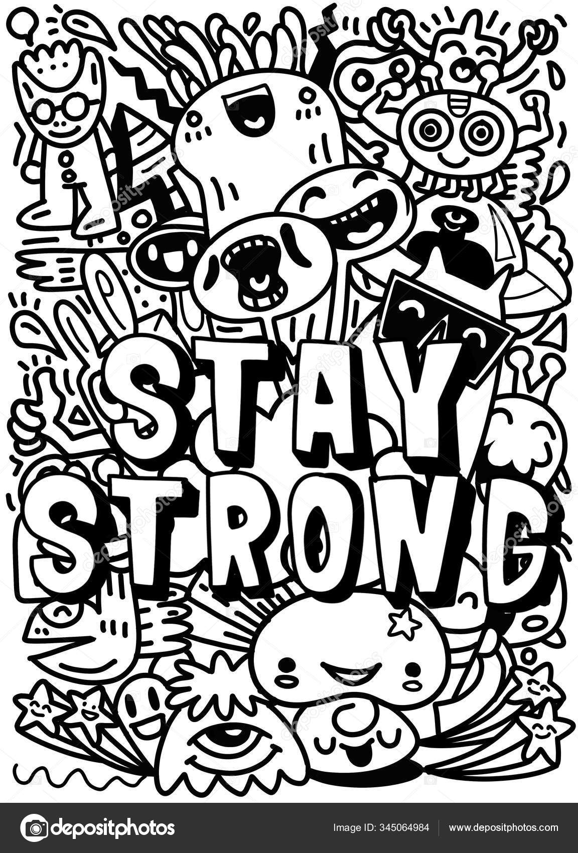 Cute and fun with various imaginary characters,Stay strong! Hand Stock ...