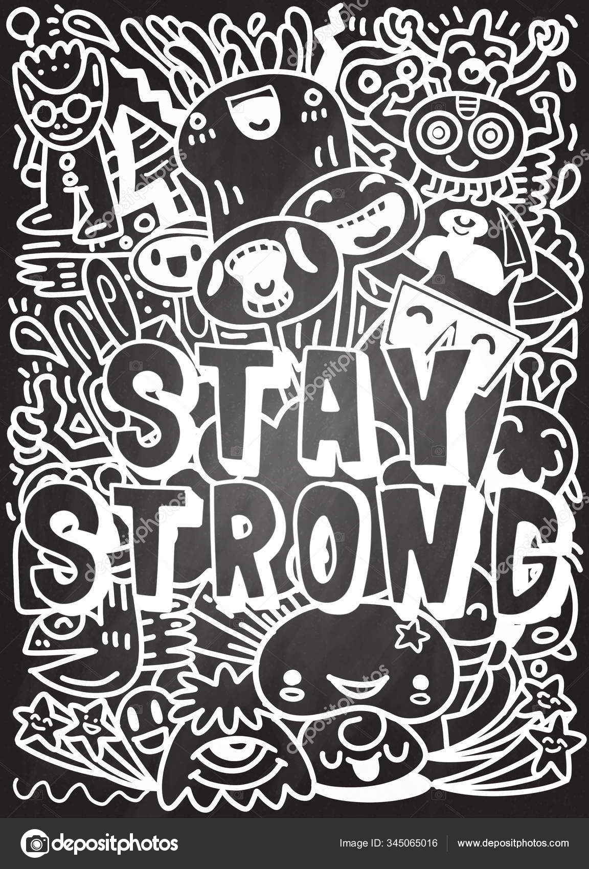 Cute and fun with various imaginary characters,Stay strong! Hand Stock ...