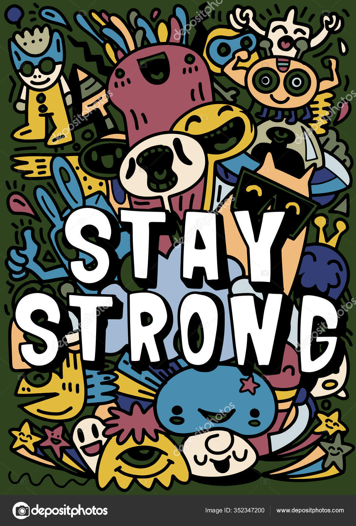 Stay Strong Hand Drawn Lettering Phrase Grunge Background Cute Fun ...
