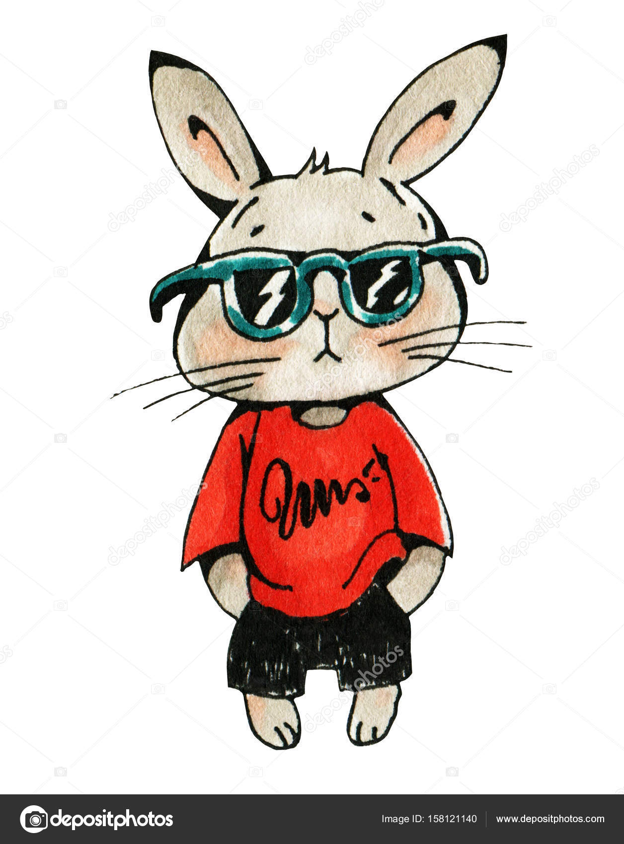 Watercolor drawing of a cute Bunny with glasses Stock Photo by ©tiff20 ...