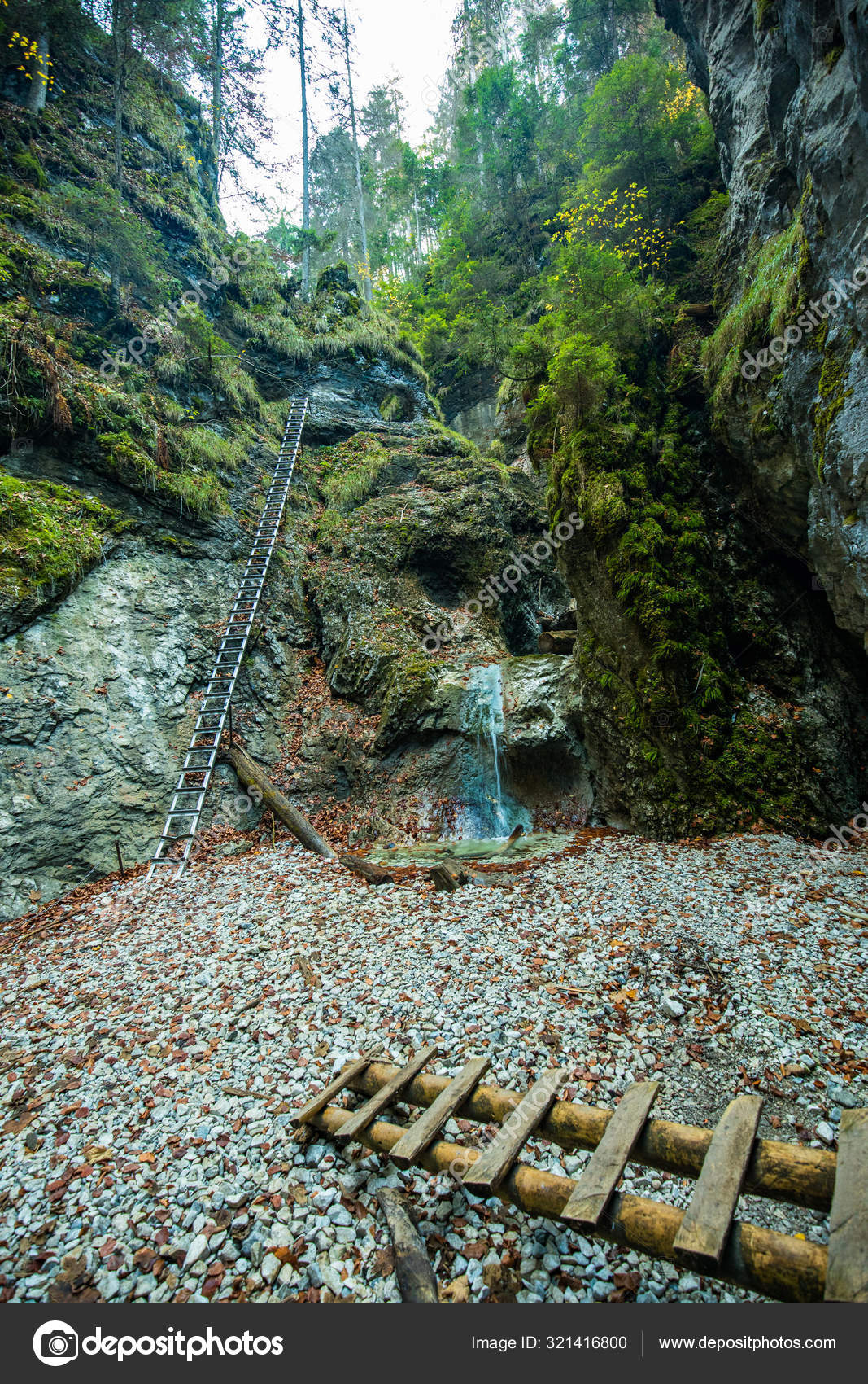 Hiking trail in Sucha Bela gorge in Slovensky raj National park, Stock ...