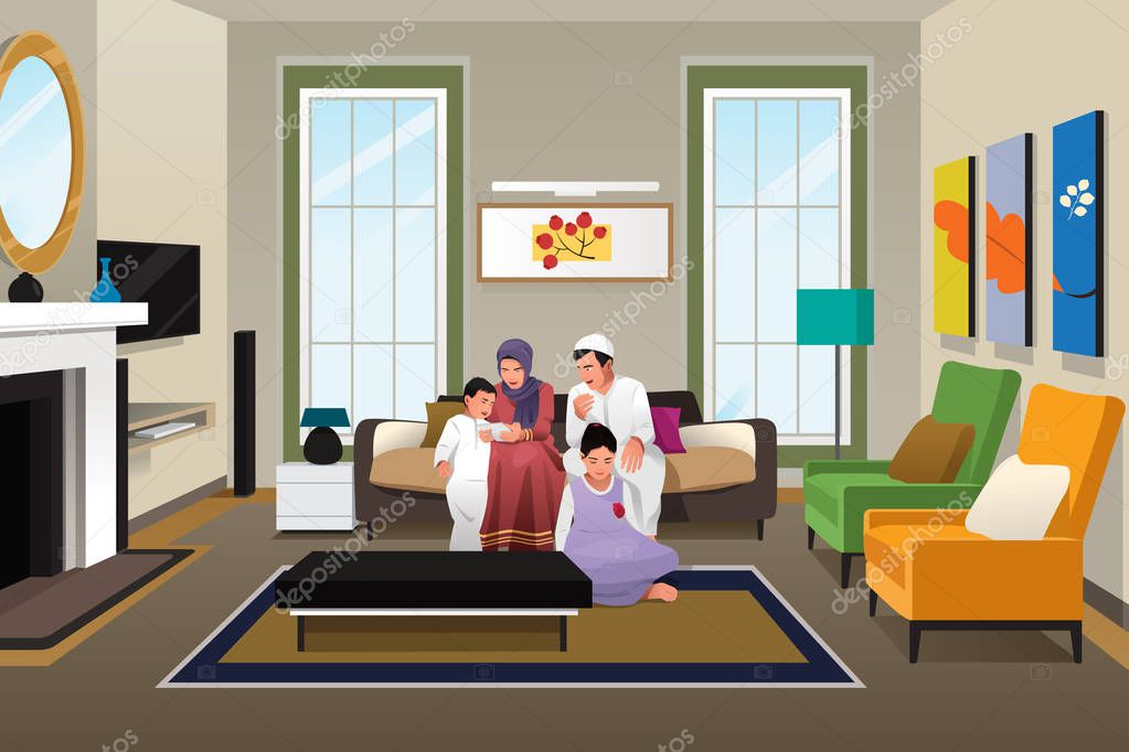 Happy Muslim Family at Home Stock Vector Image by ©artisticco #128905382