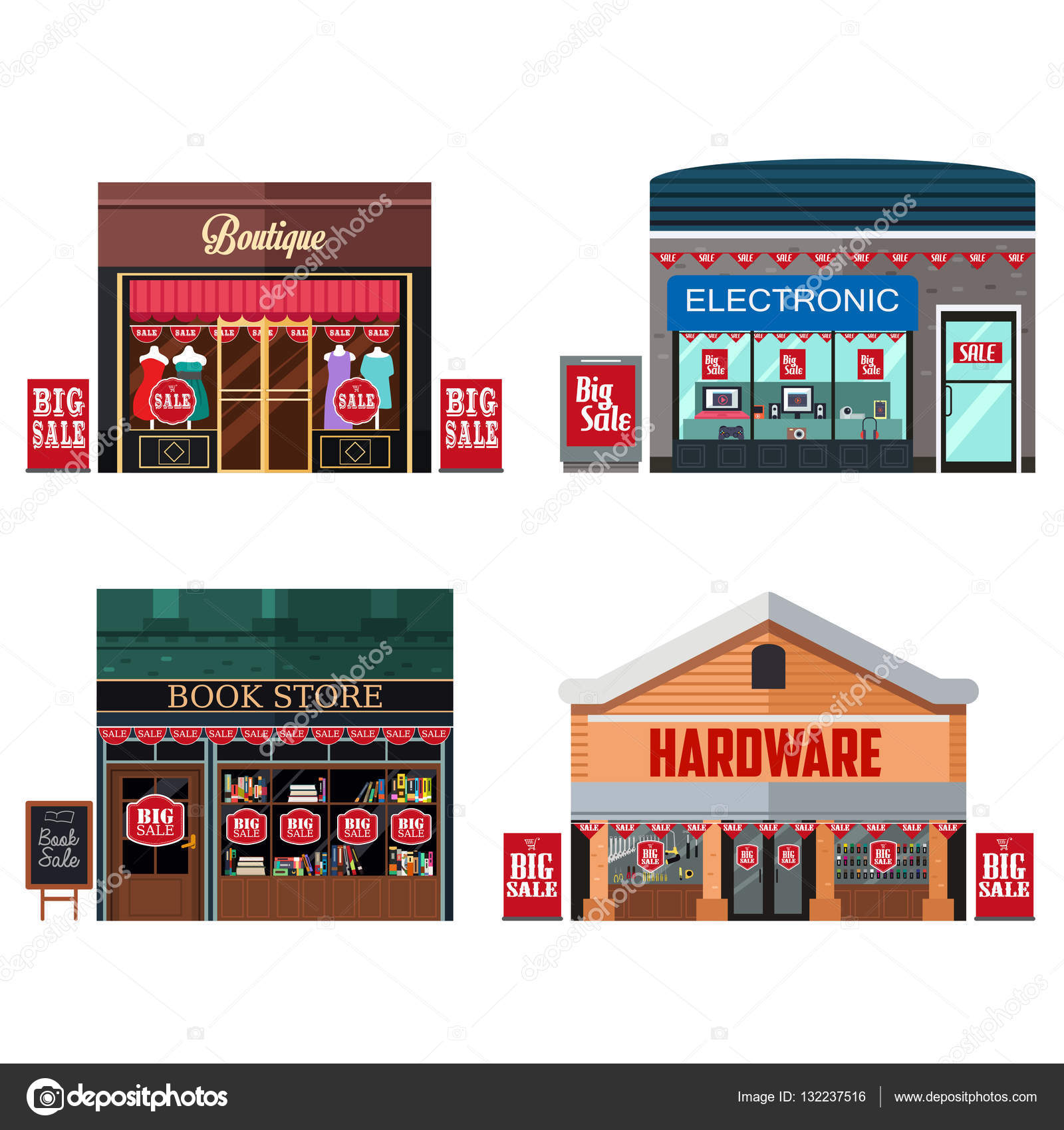 Diferentes tiendas con signos de venta Vector de Stock de ©artisticco ...