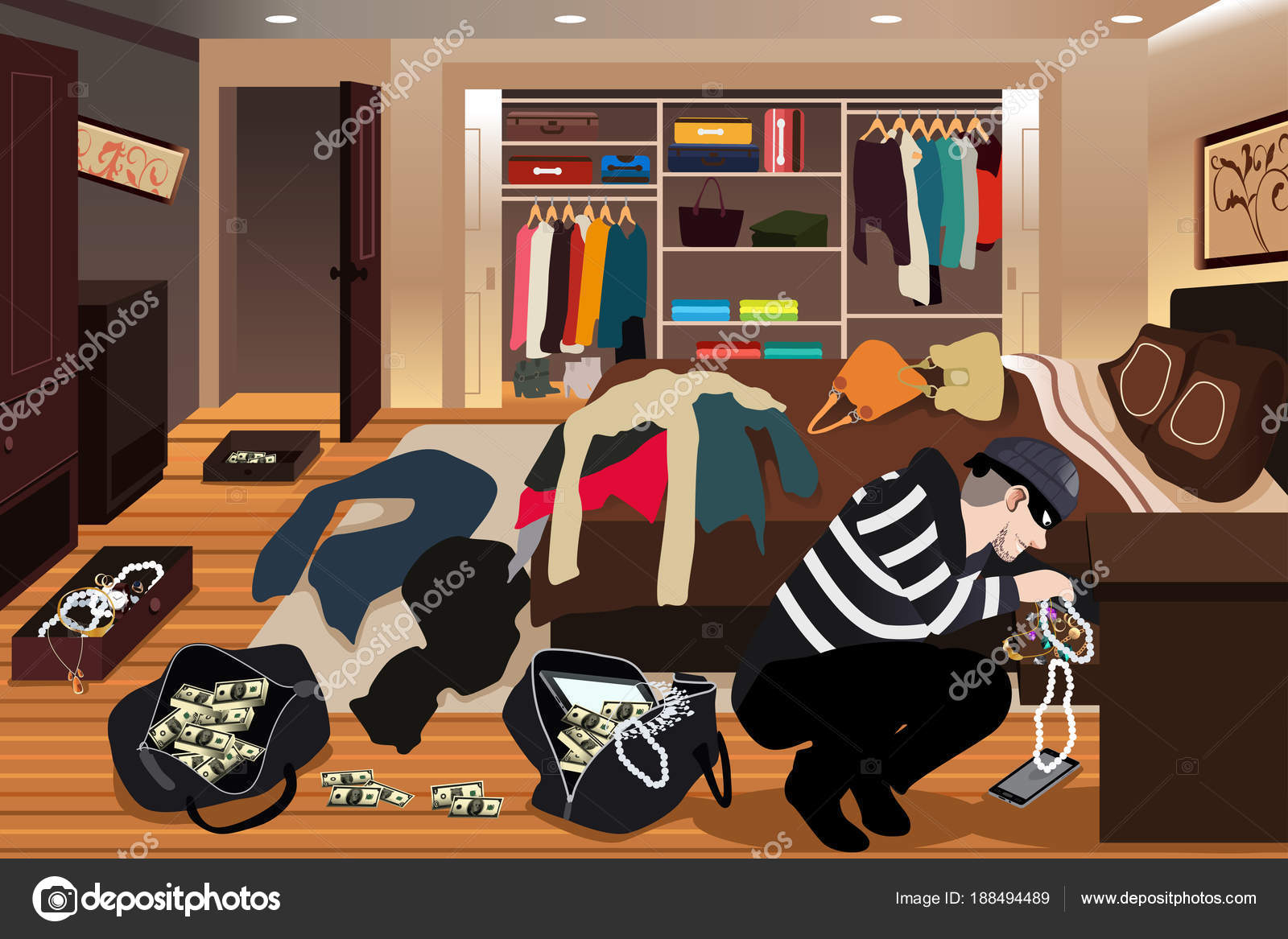 Ladrón robando joyas de una casa Ilustración vector, gráfico vectorial ...