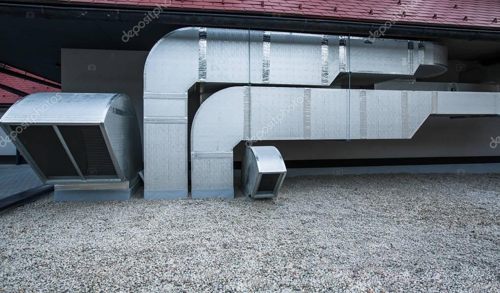 Air conditioning equipment atop a modern building — Stock Photo ...