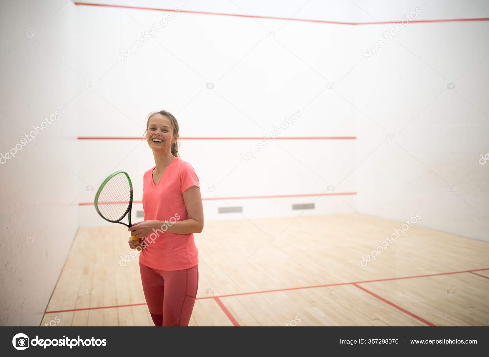Pretty Female Squash Player Squash Court Motion Blurred Image Color ...