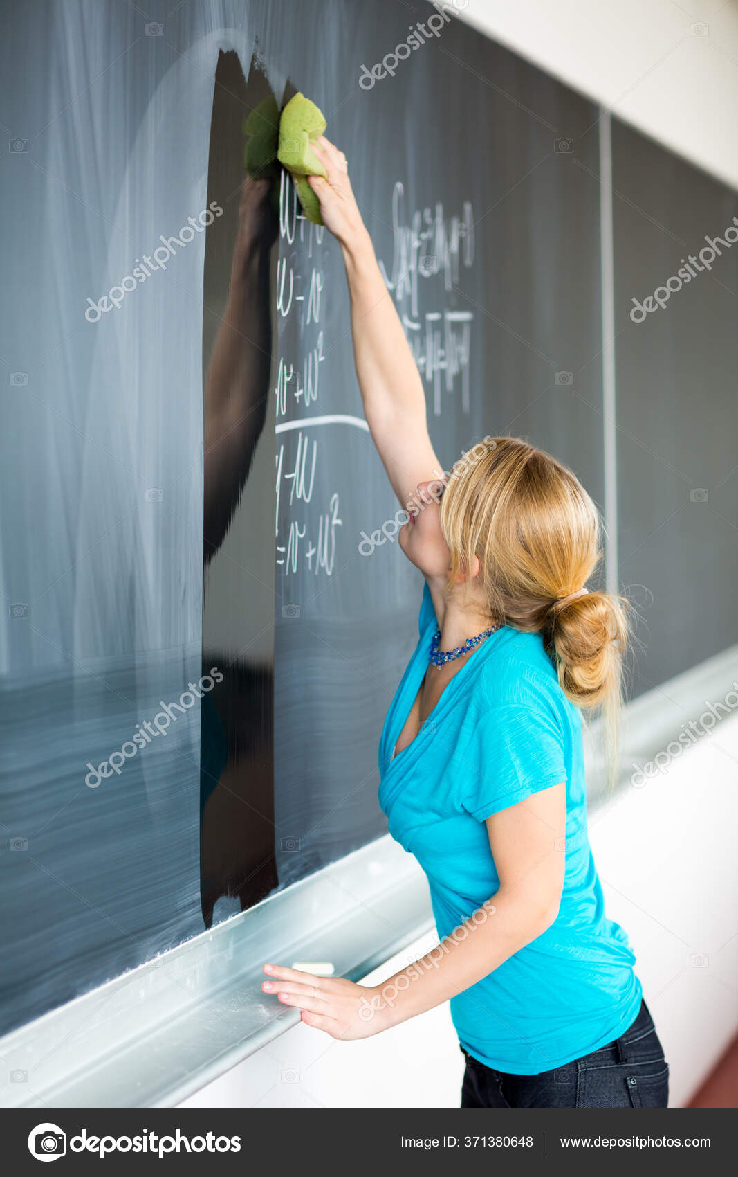 Pretty Young College University Student Writing Chalkboard Blackboa ...