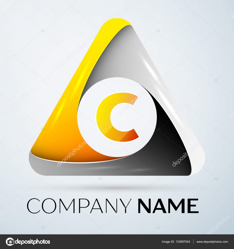 Letter C vector logo symbol in the colorful triangle on grey background ...