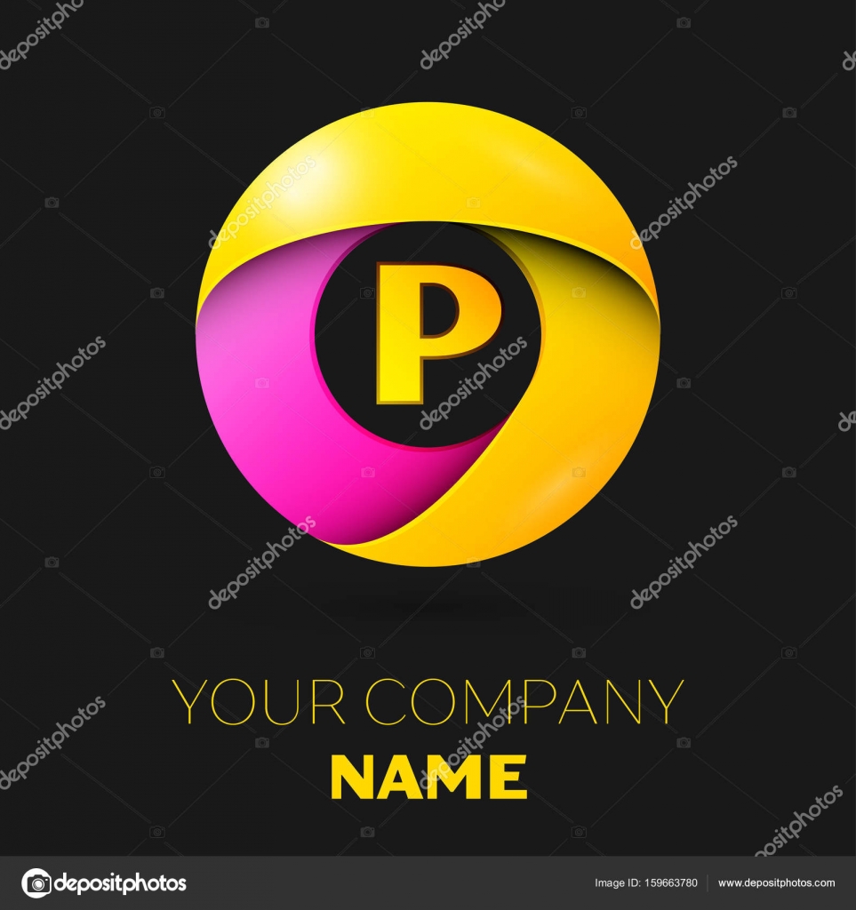Letra realista P vector logotipo símbolo en el círculo de colores sobre ...