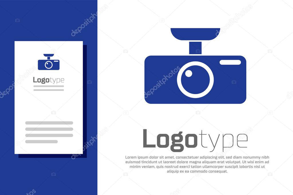 Icono DVR coche azul aislado sobre fondo blanco. Icono de grabadora de ...