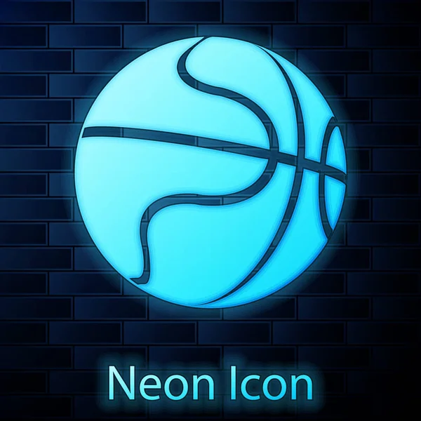 Glowing neon Basketball ball icon isolated on brick wall background ...