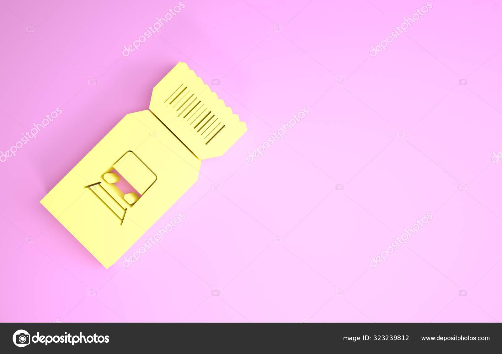 Yellow Train ticket icon isolated on pink background. Travel by railway ...