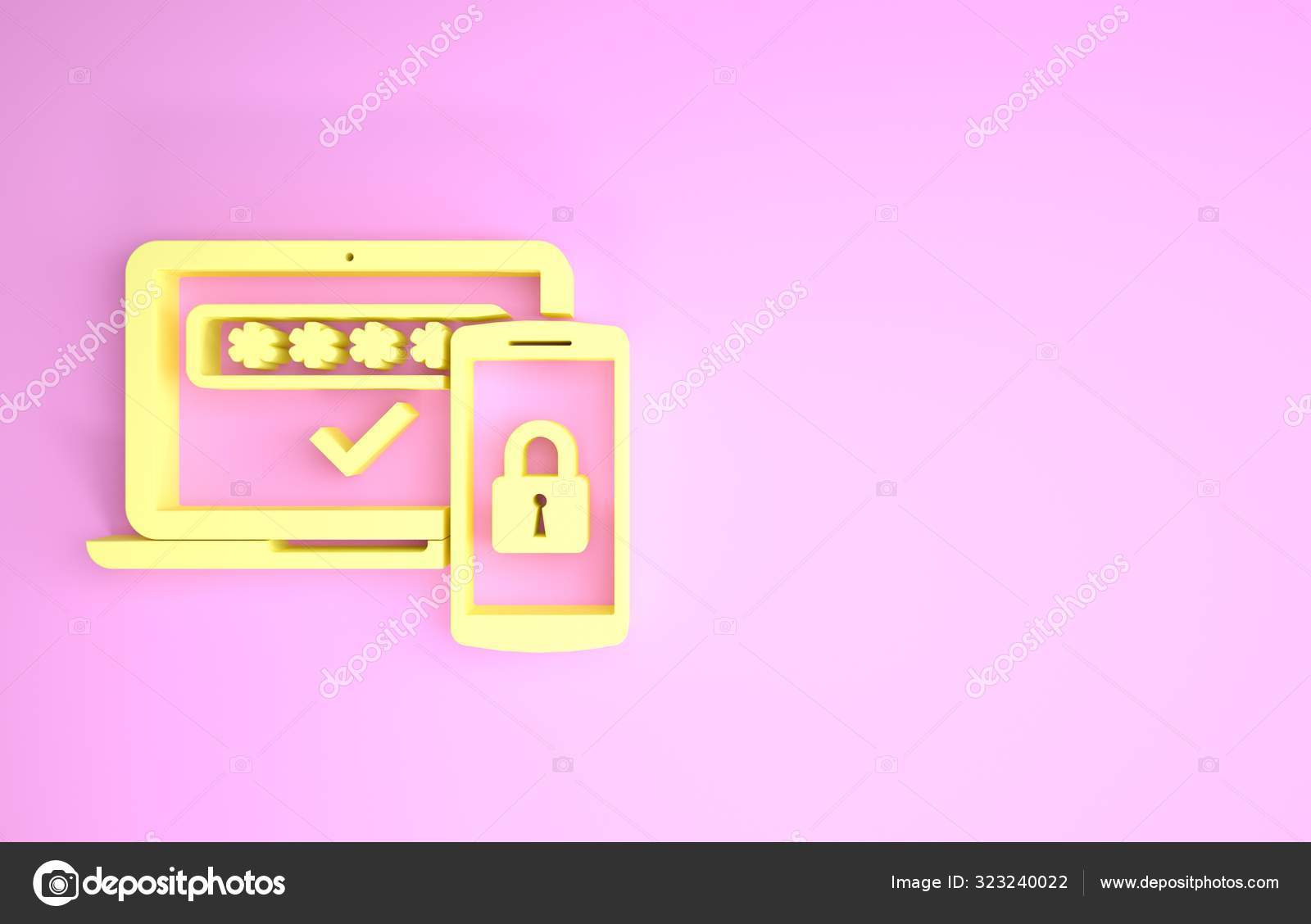Yellow Multi factor, two steps authentication icon isolated on pink ... Yellow Multi factor, two steps authentication icon isolated on pink ...