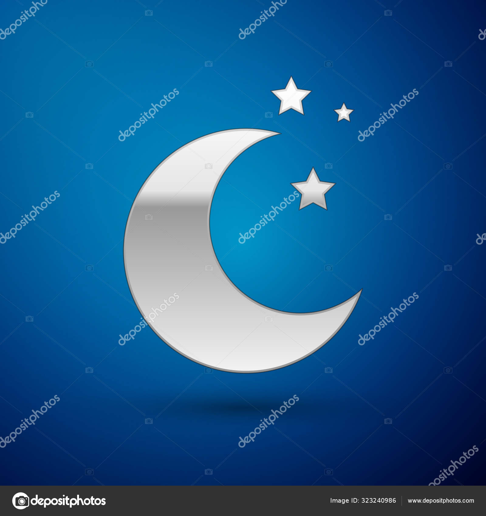 Silver Moon and stars icon isolated on blue background. Vector ...