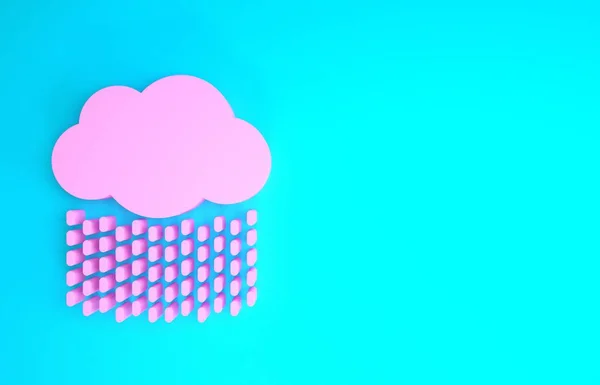 Pink Cloud with rain icon isolated on blue background. Rain cloud ...