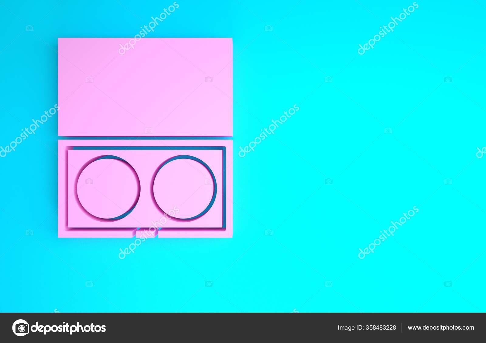 Pink Makeup powder with mirror icon isolated on blue background ...