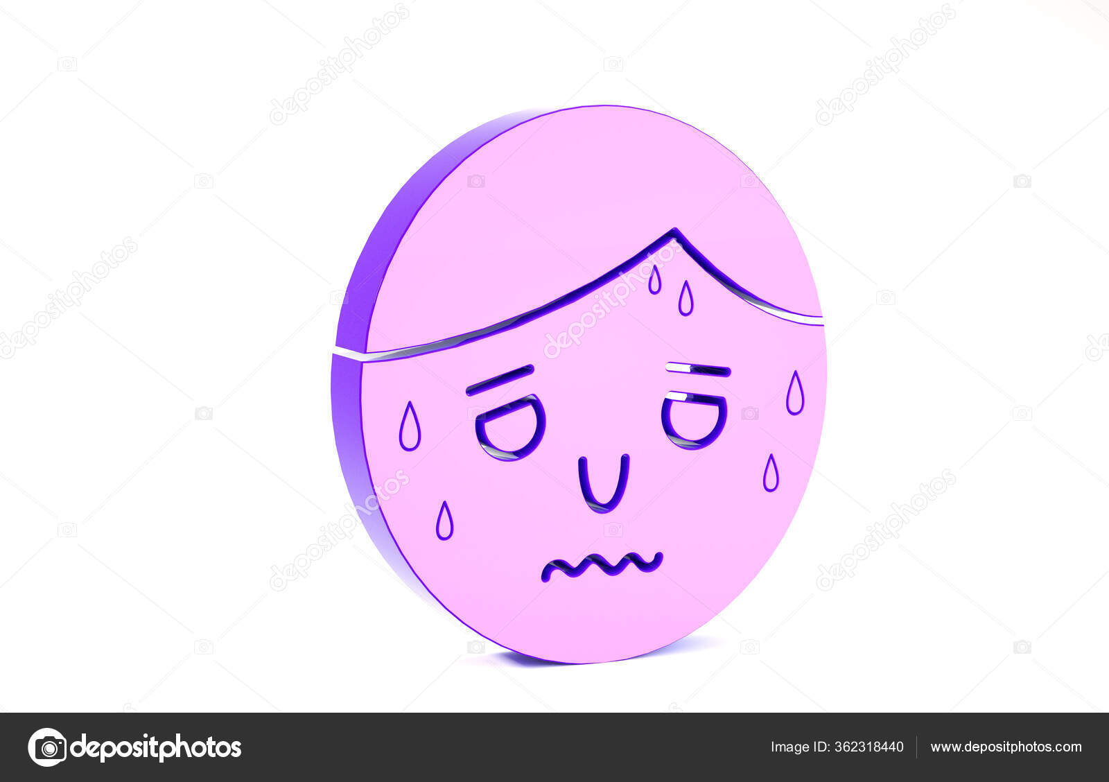Purple Man with excessive sweating icon isolated on white background ...