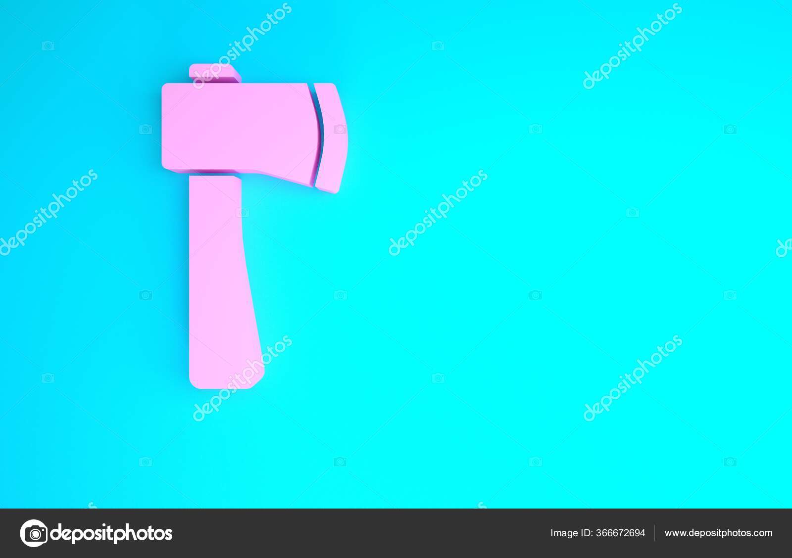 Pink Wooden axe icon isolated on blue background. Lumberjack axe ...