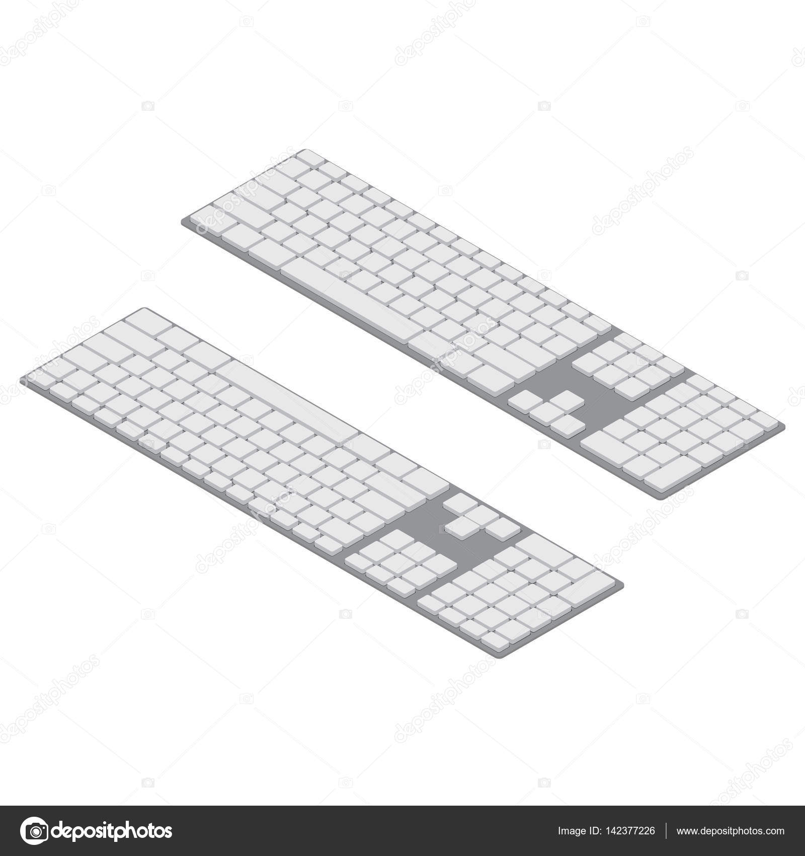 Isometric PC keyboards. Objects isolated. White wireless computer ...