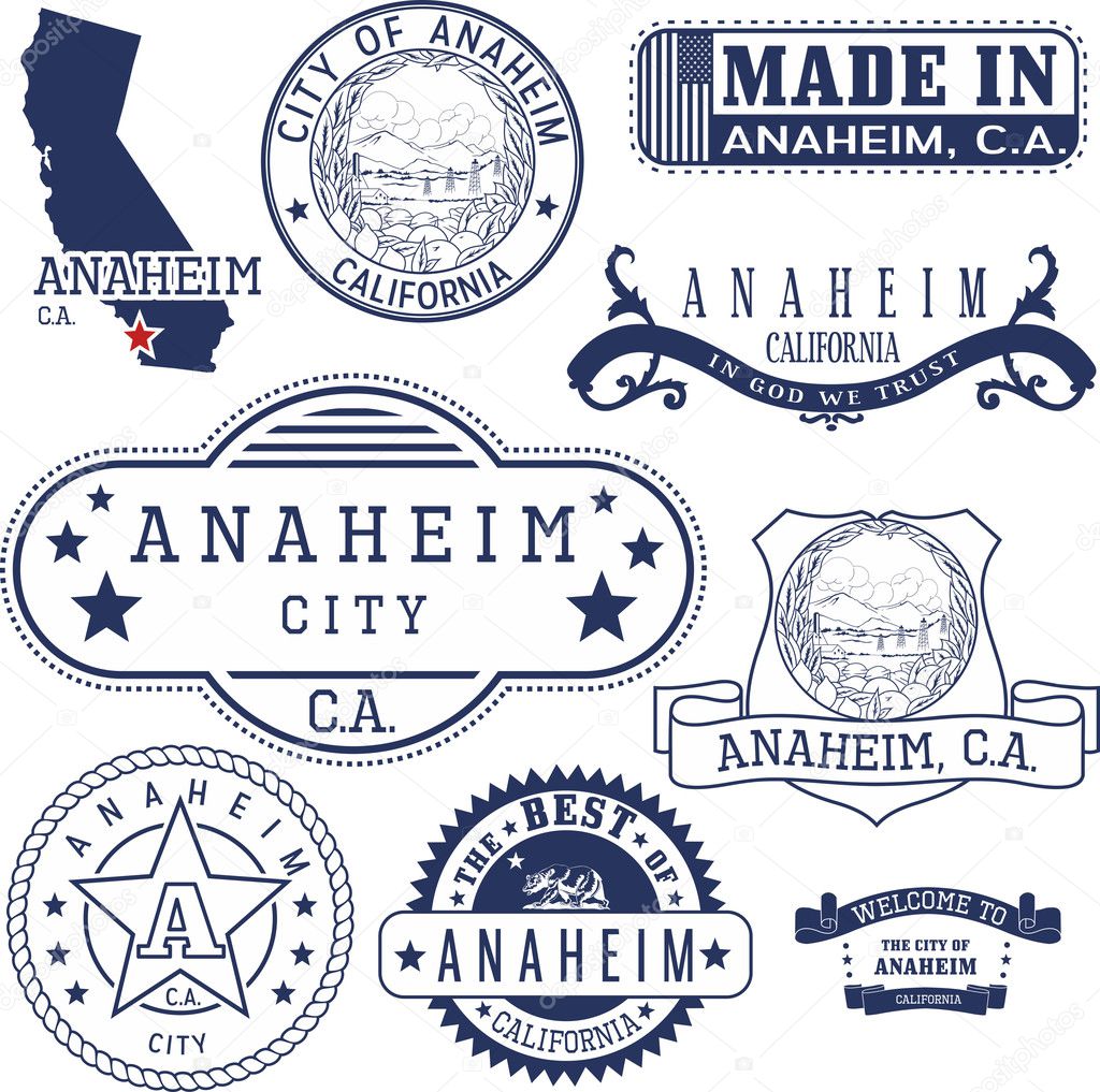 Generic stamps and signs of Anaheim city, CA — Stock Vector © rorius ...
