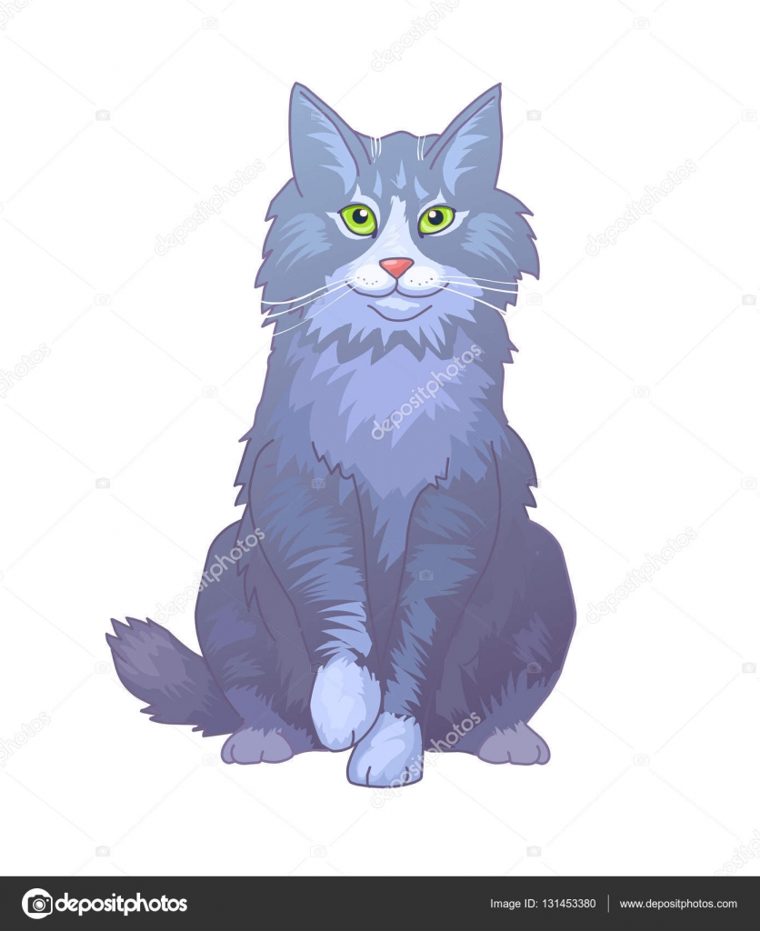 Cat vector illustration . Cute furry cat sitting alone on white Stock ...