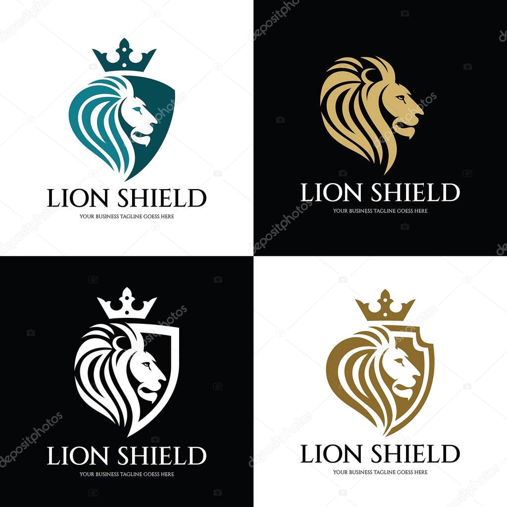 Plantilla de diseño del logotipo del escudo del león, logotipo de la ...
