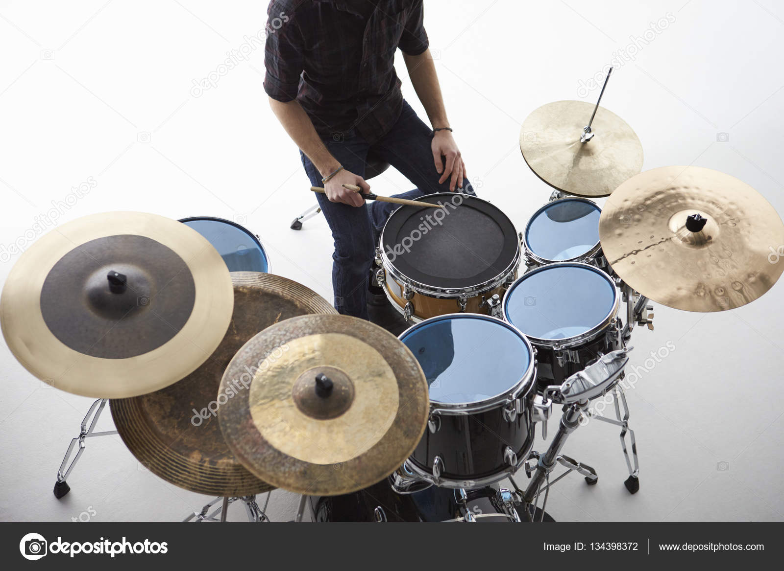 Drummer Playing Drum Kit In Studio — Stock Photo © monkeybusiness ...