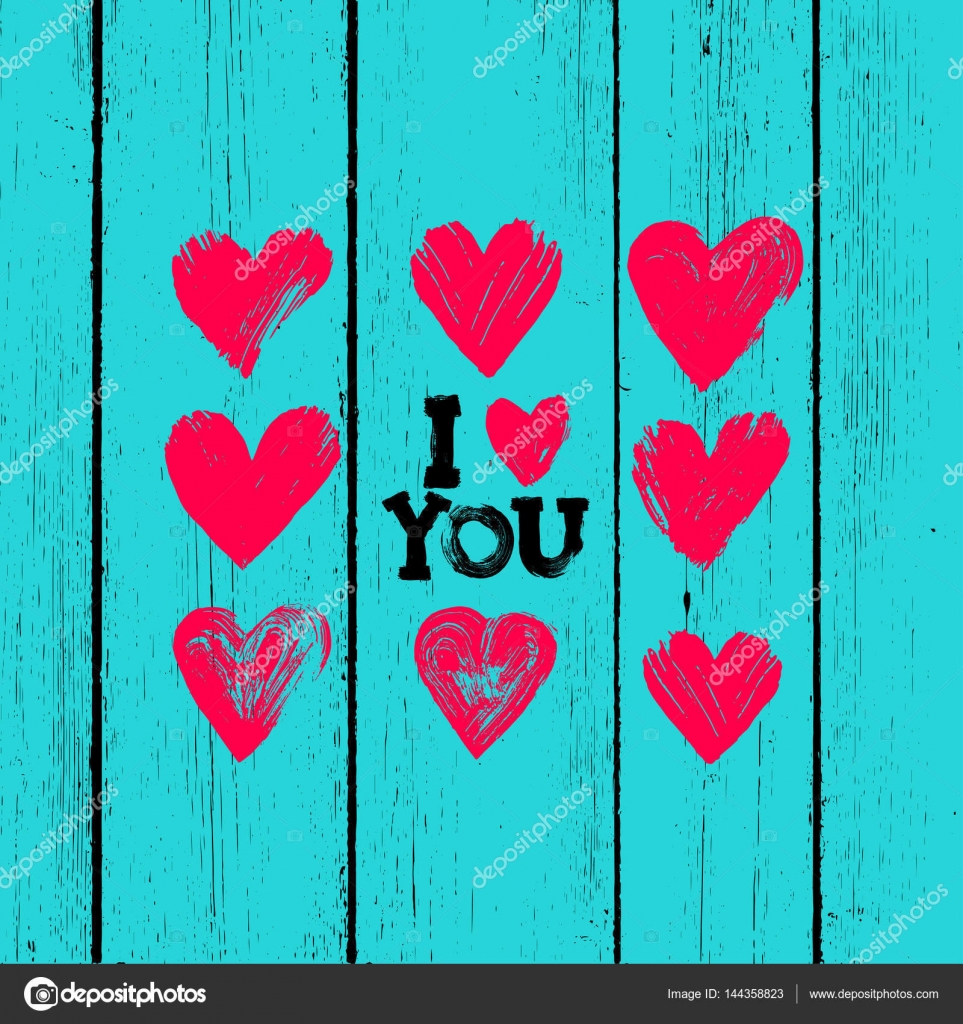 Hearts on wooden background. Postcard Valentine's Day. Vector ...