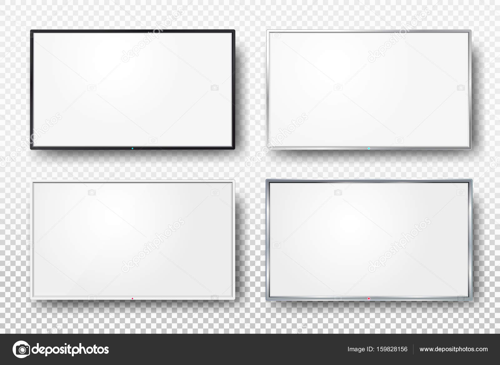 Set of realistic TV screen. An empty television template with a white ...
