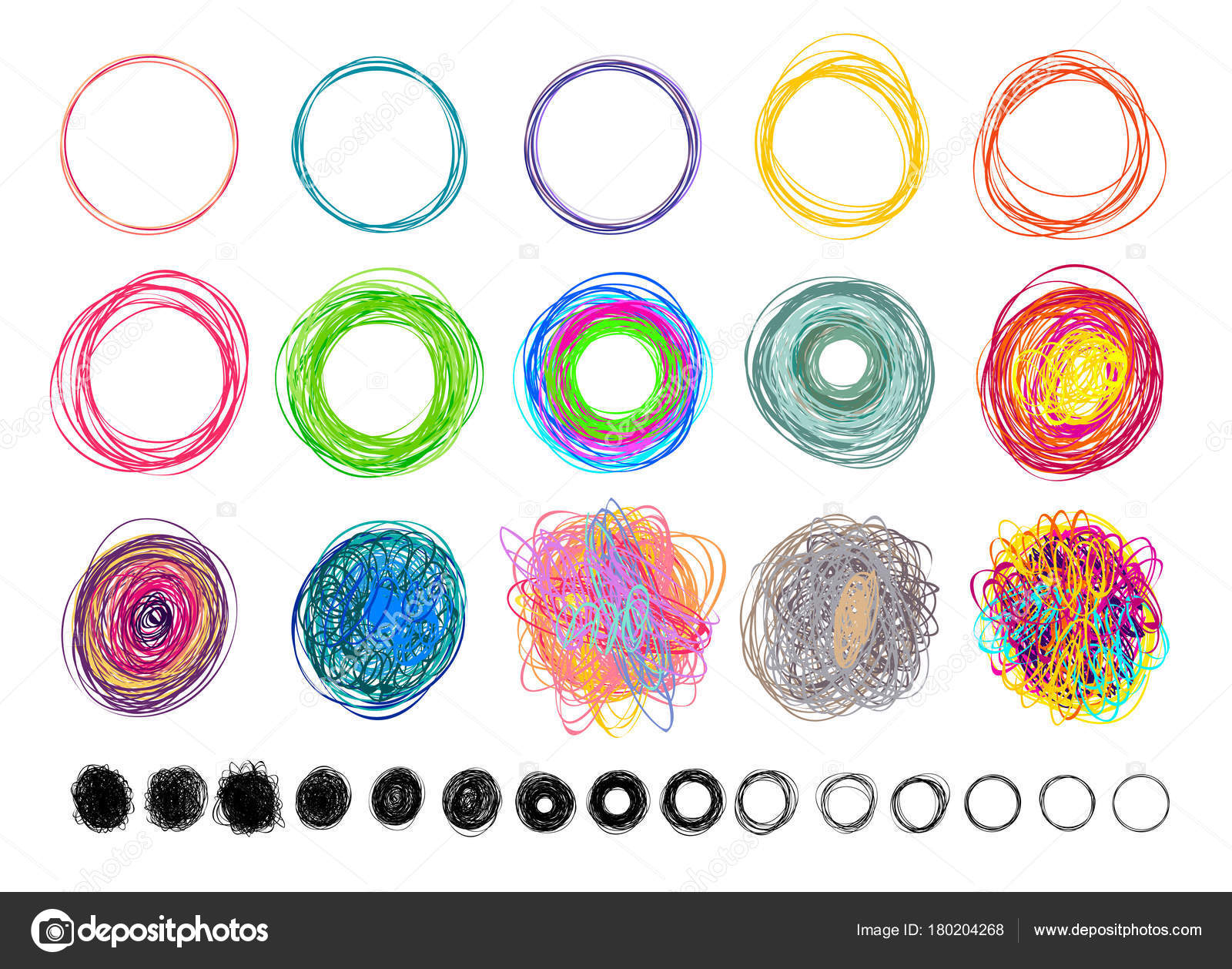 Set of hand drawn circles using sketch drawing scribble circle lines ...