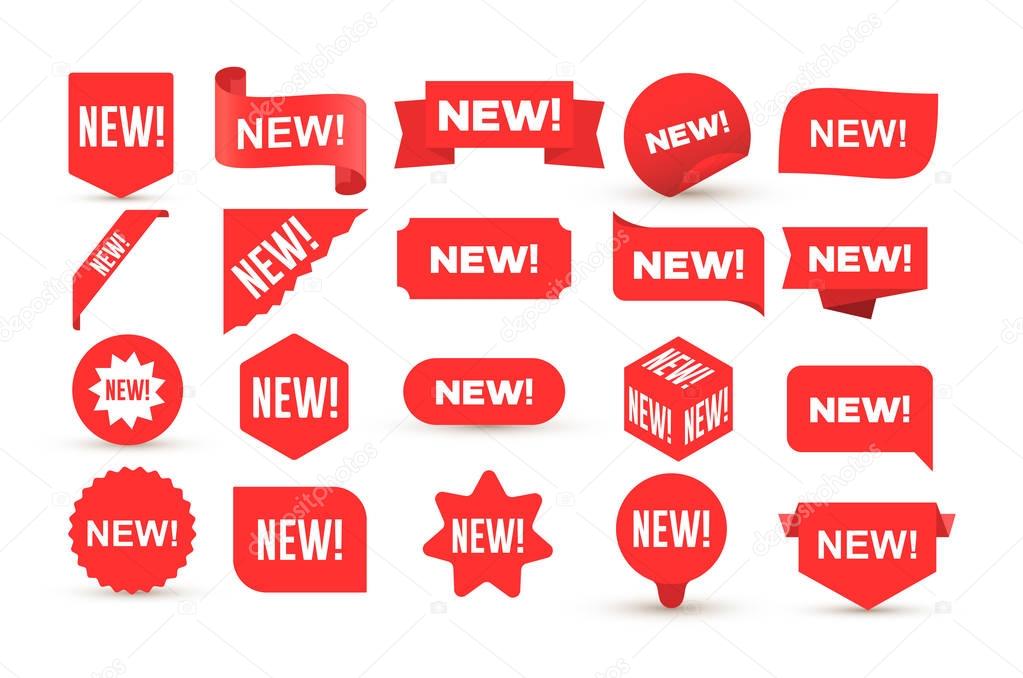 Conjunto de pegatina nueva. Placas con palabra nueva. Etiquetas de ...