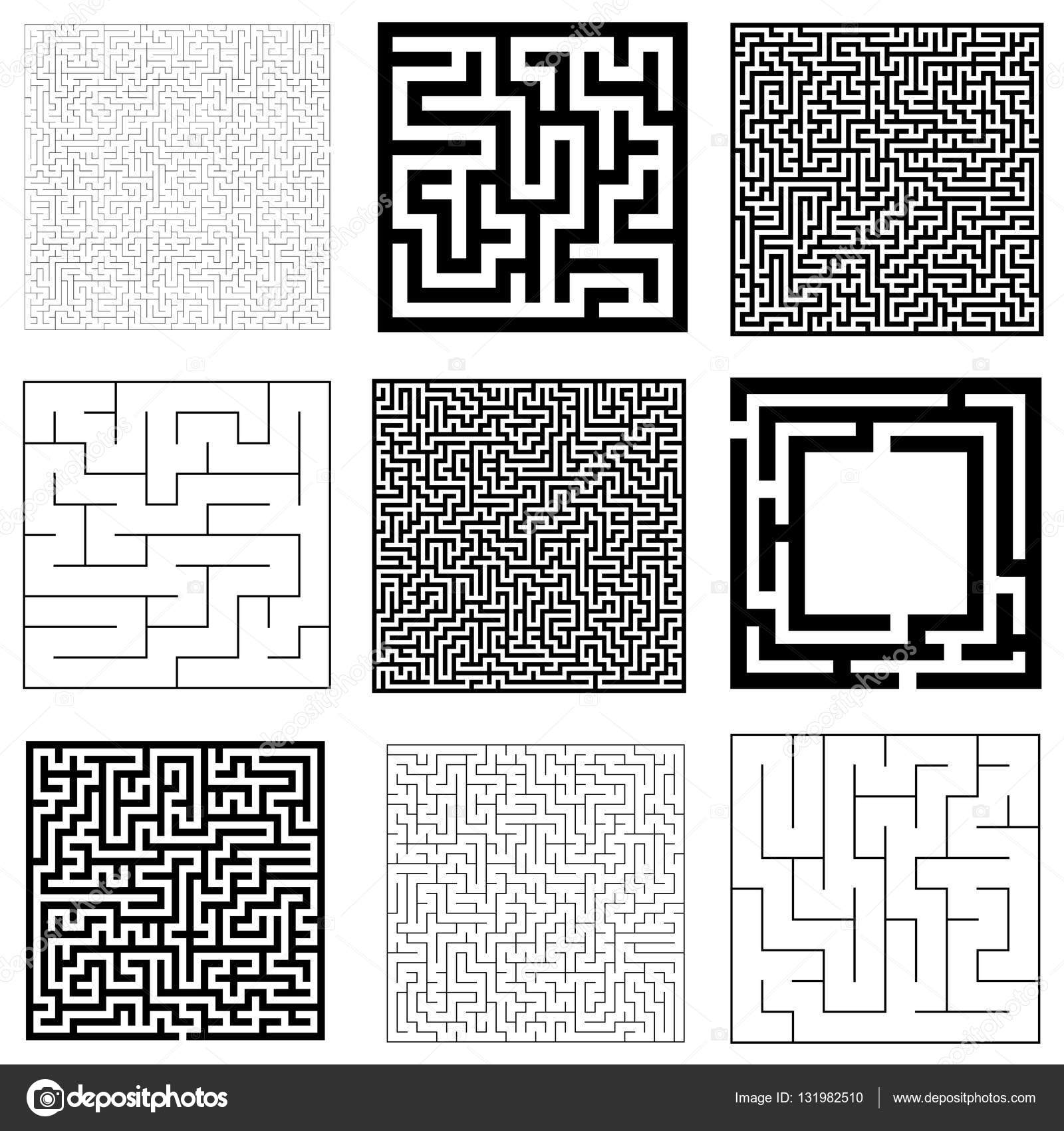 Colección de laberinto con solución. Vector Laberinto conjunto . Vector ...