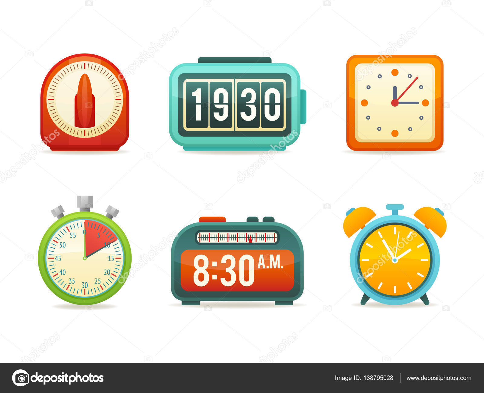 Flat clock icons set with digital and analog displays Stock Vector by ...