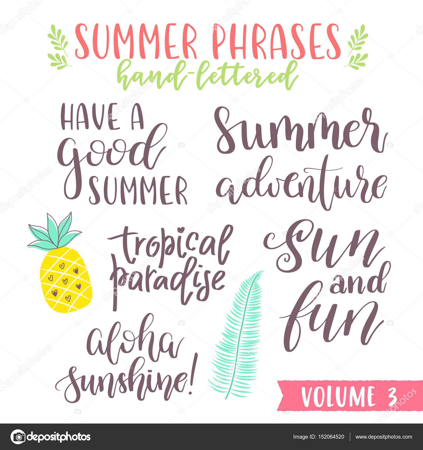 Hand written summer lettering phrases — Stock Vector © Yuzach #152064520