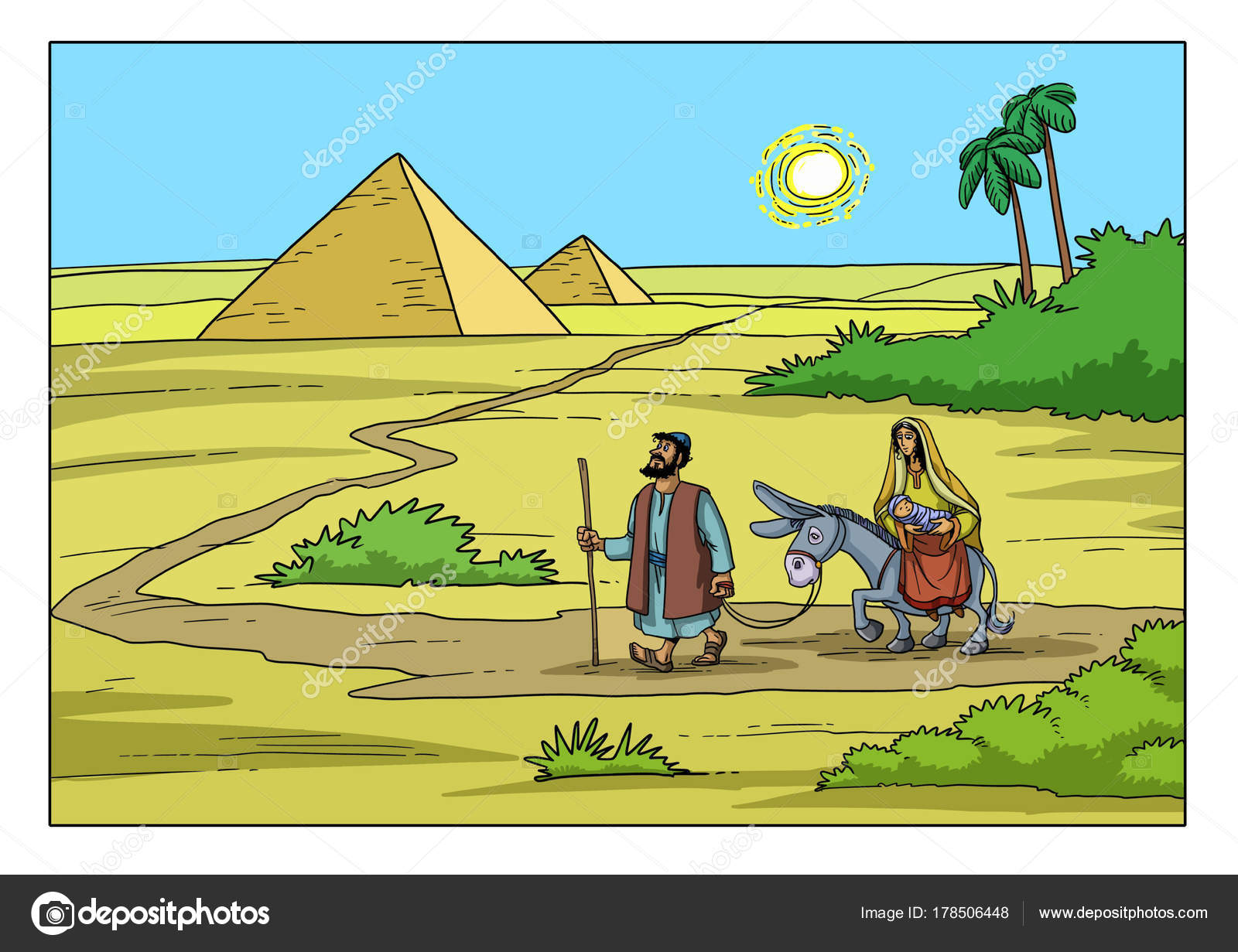 Historia de Navidad. María y José huyen a Egipto . Ilustración de stock ...