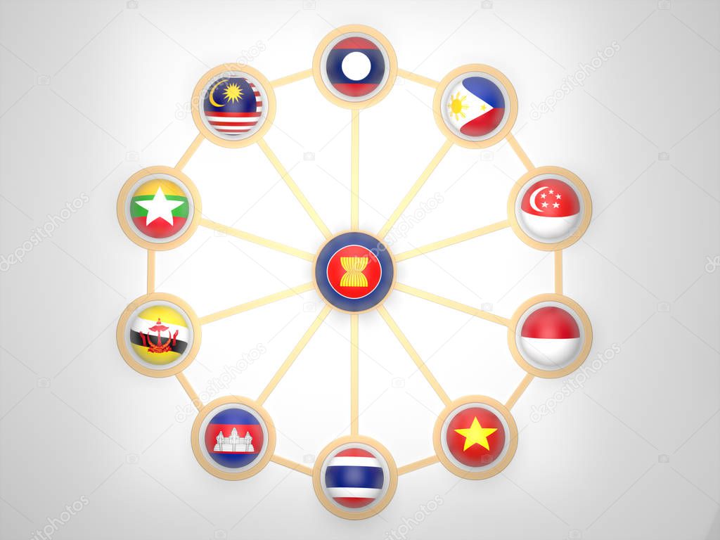 AEC, ASEAN Bandera de la Comunidad Económica Symbols.3d representación ...