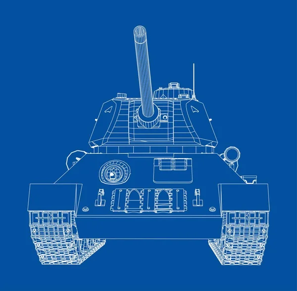 Realistic tank blueprint. Outline armored car on white background. Top ...