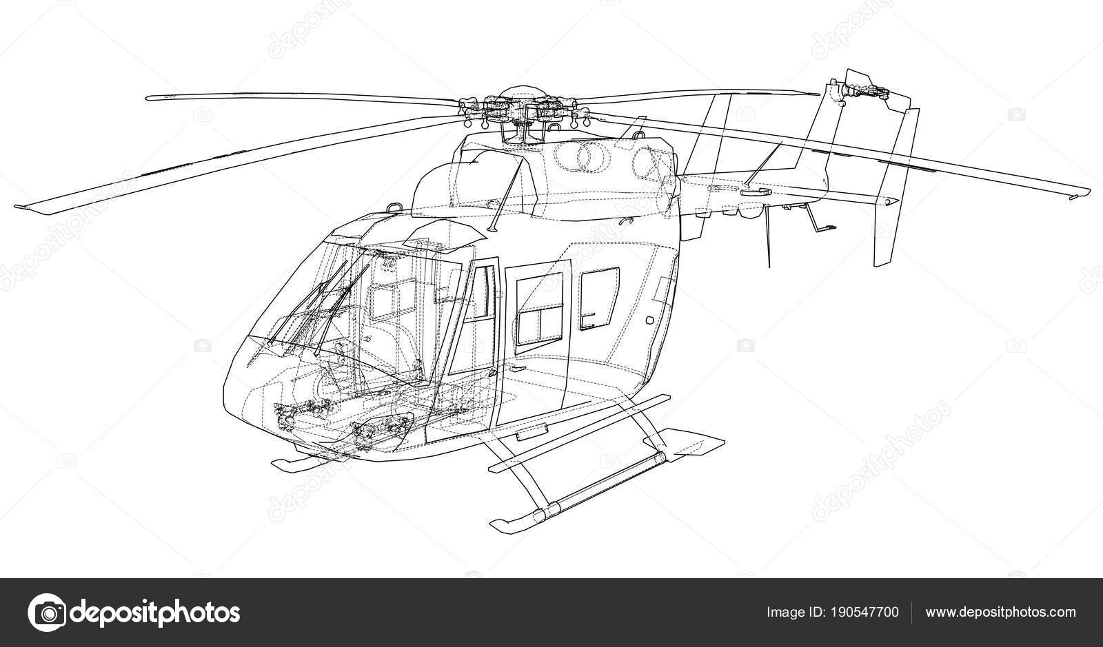 Iicture: helicopter outline | Outline drawing of helicopter — Stock ...
