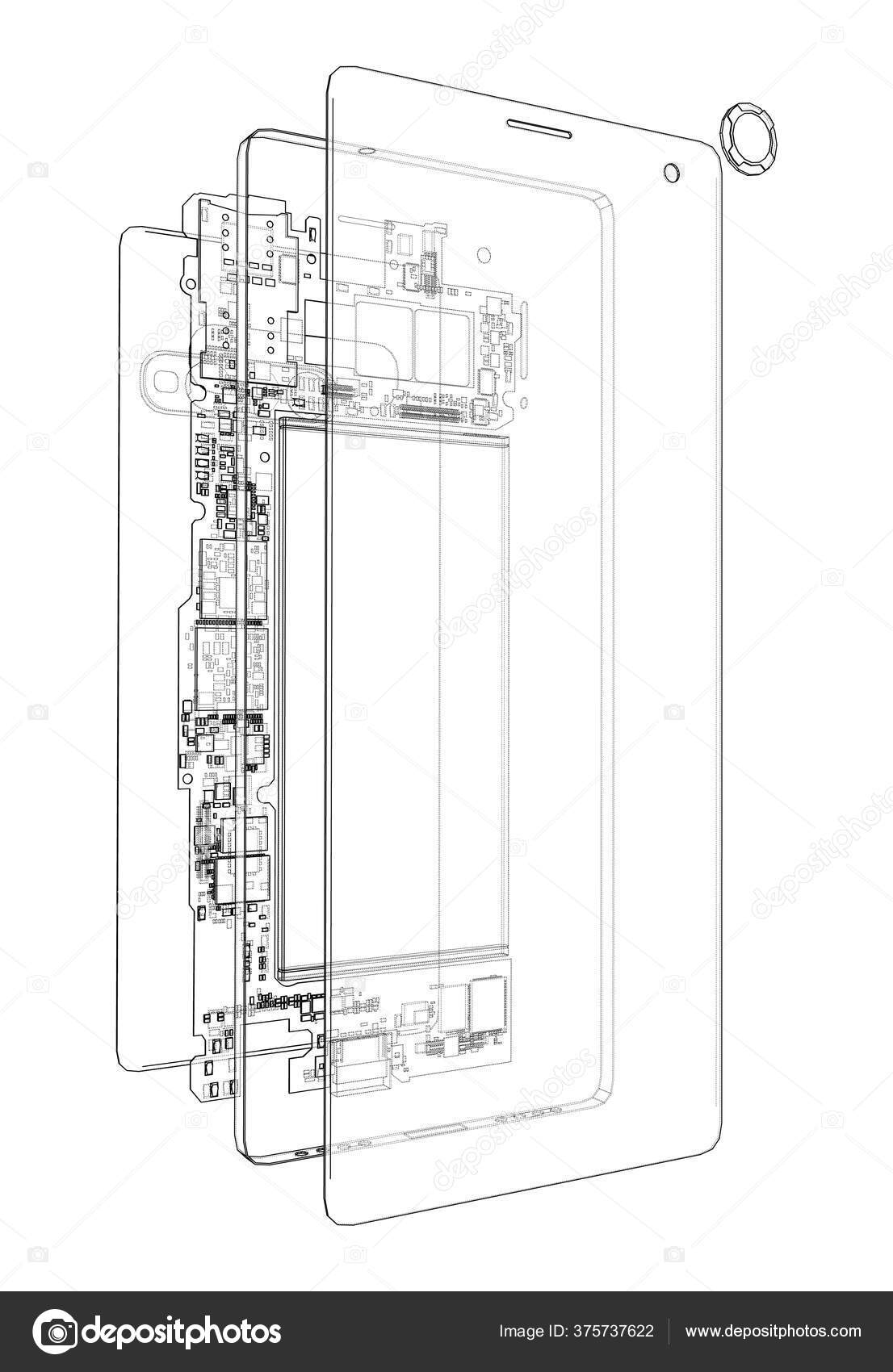 Disassembled smartphone concept outline. Vector — Stock Vector ...