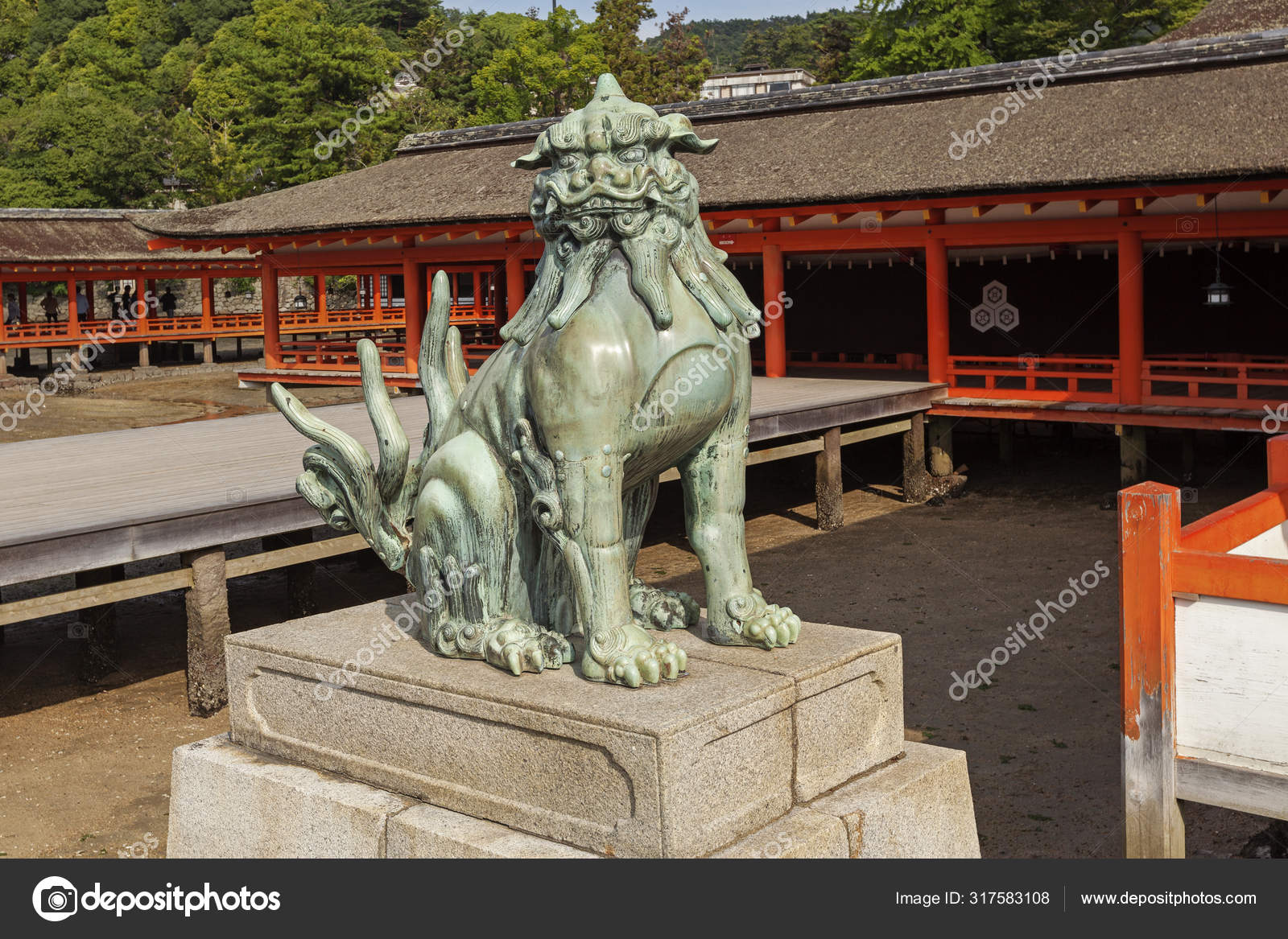 Bronze statue of Komainu traditional japanese guardian lion dog, in ...
